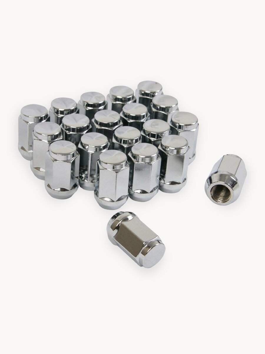 Гайки колесные М12х1,5 (конус кл.17) 20 штук, серебристые хромированные, с выступом