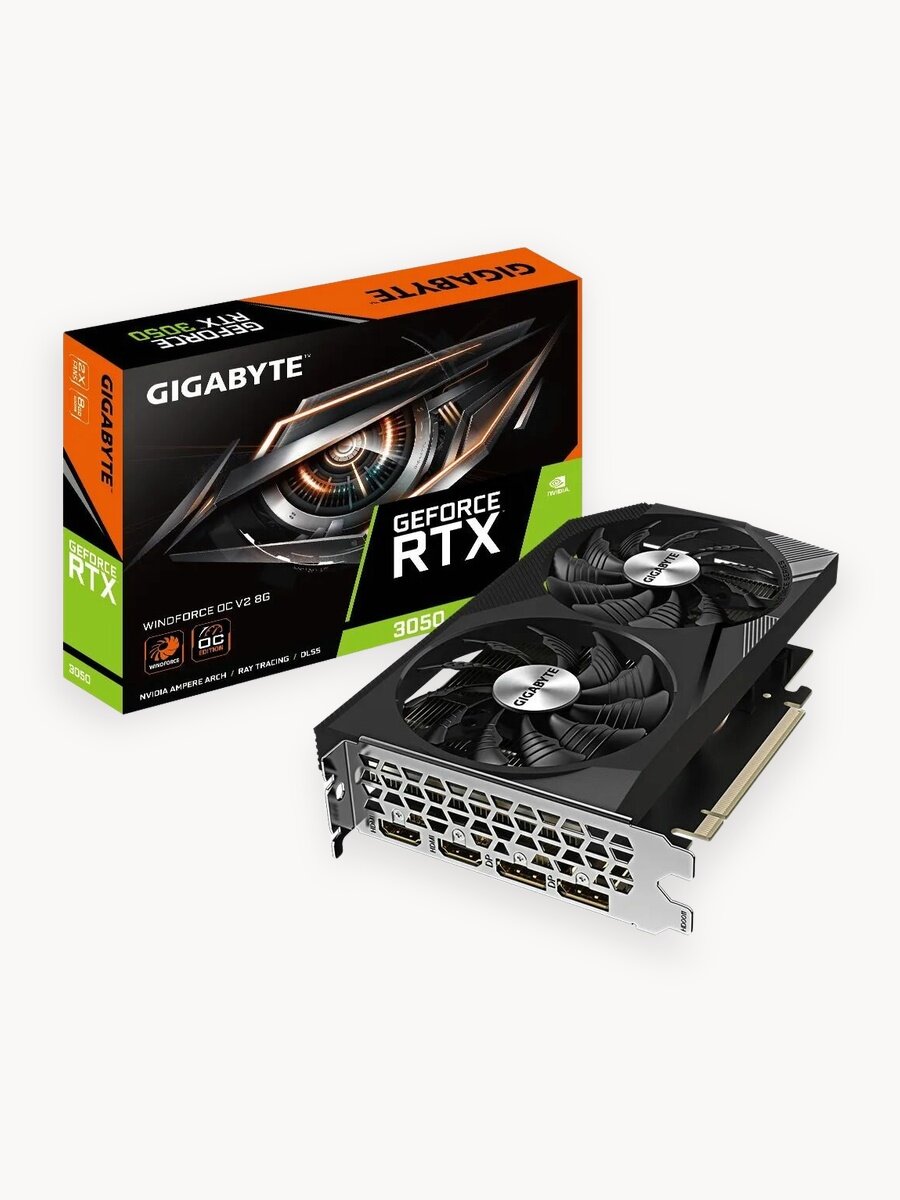 Видеокарта Gigabyte RTX3050 WINDFORCE OC V2 8GB GDDR6 128-bit HDMIx2 DPx2 2FAN RTL