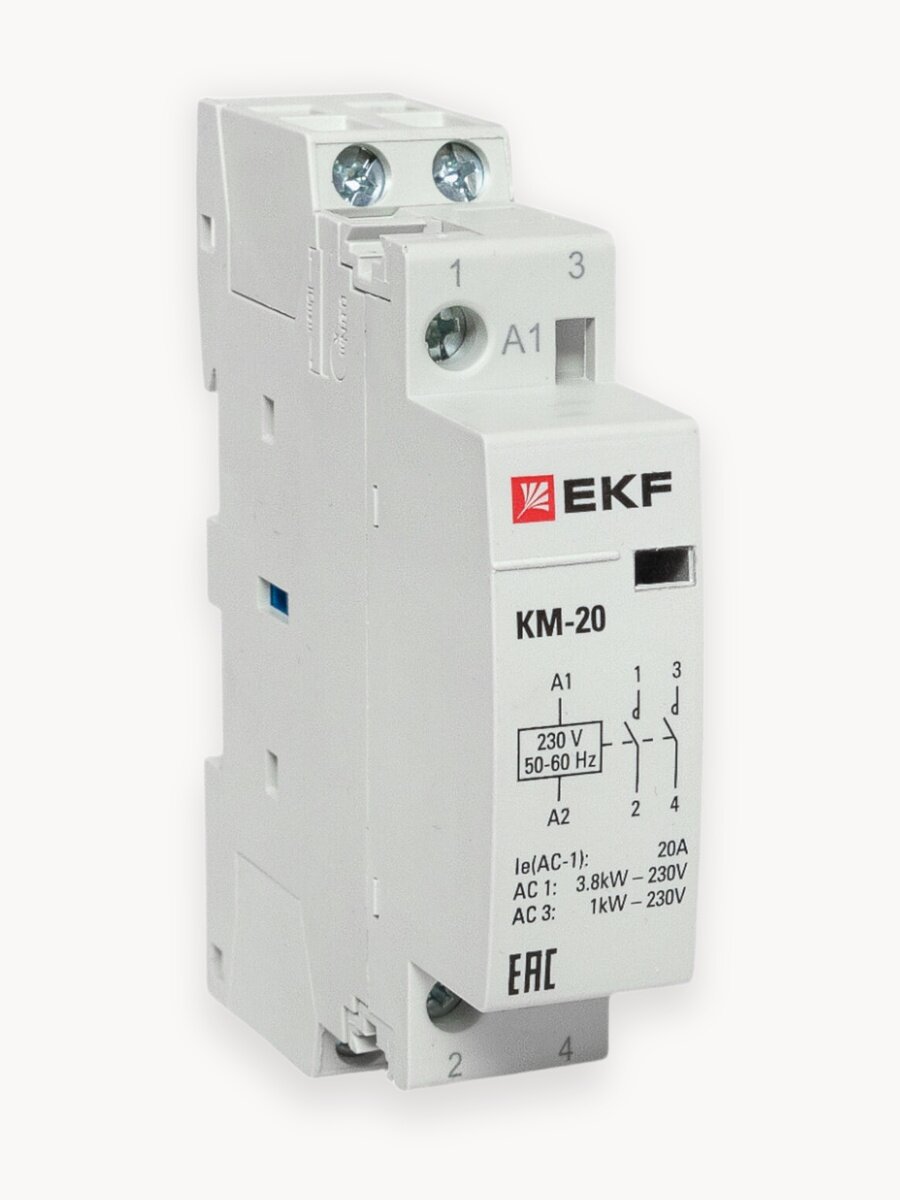 Контактор модульный 20А EKF 2NO, катушка 230В АС, 1 мод. на DIN-рейку КМ PROXIMA - пускатель магнитный