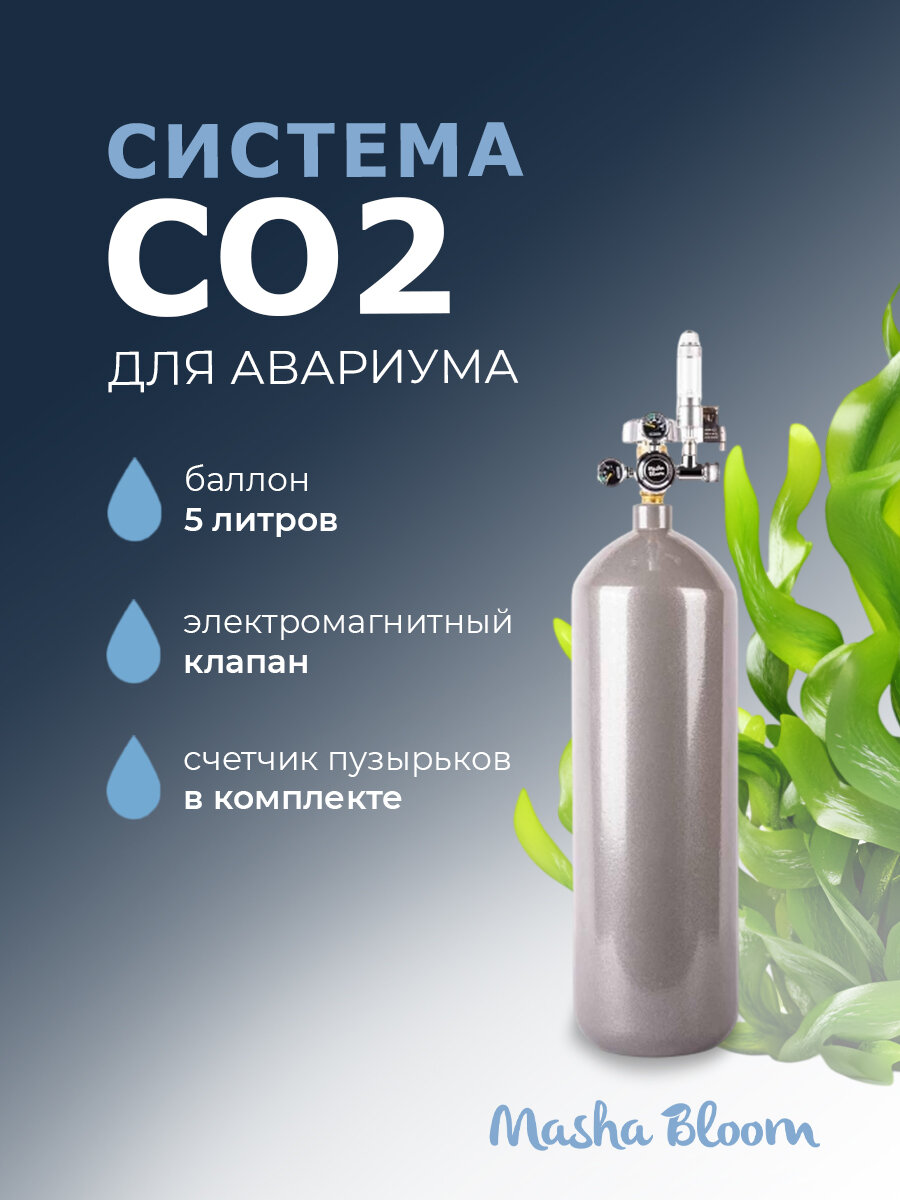 Система СО2 для аквариума с ЭМК. Баллон 5 л. MASHA BLOOM