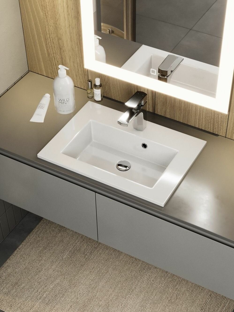 Раковина для ванной 50 см, Uperwood Aurora, белая глянцевая