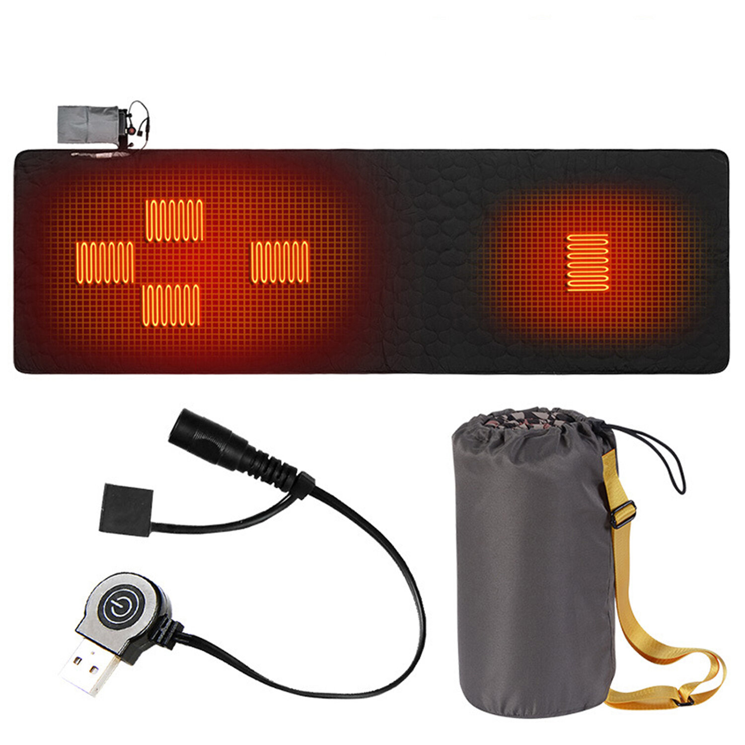Матрас для сна с подогревом USB для открытом воздухе утепляющий кемпингowy спальный матрас подушка для спального мешка, цвет: Черный / Серый / Оранжевый, металлические провода: 5шт, источник питания: 5V / 2A, 3 уровня температуры, размер: 198*61см