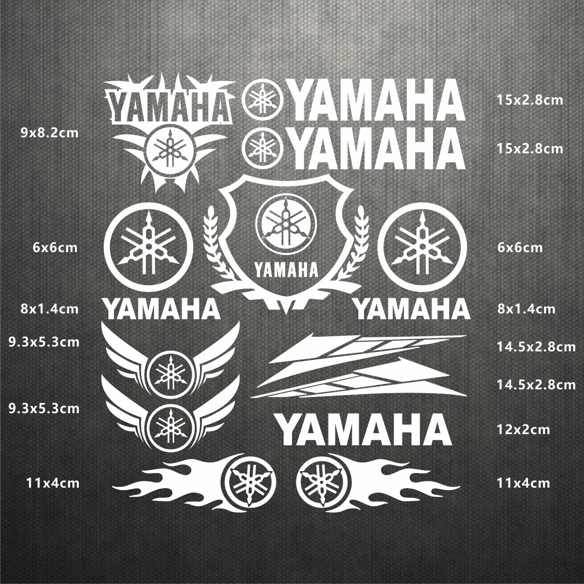 Наклейки Yamaha для мотоцикла, набор 15шт, черные и белые