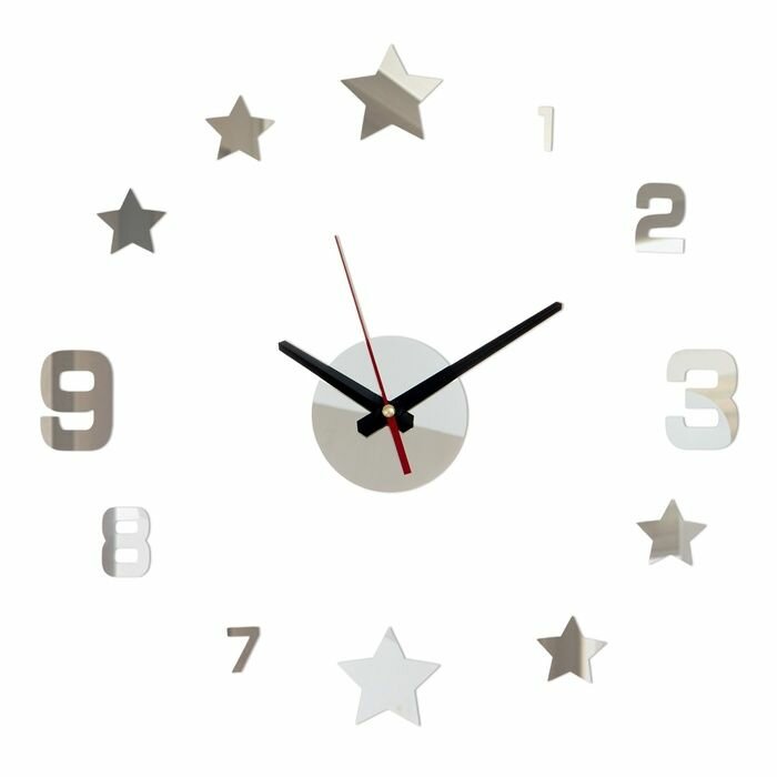 Часы настенные интерьерные большие, 3d "Звезды", бесшумные, наклейка, d-40 см