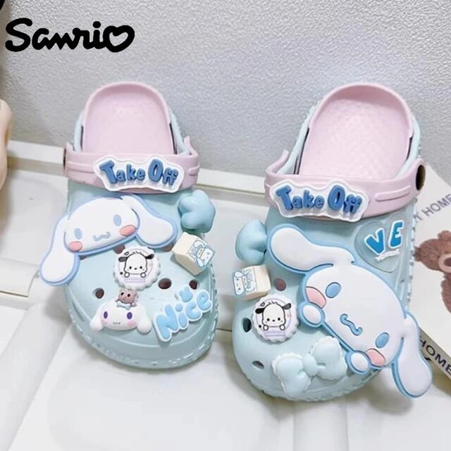 Тапочки Sanrio Cinnamoroll Cave Shoes с милыми мультяшными аниме-принтами, летние тапочки для мальчиков и девочек с мягкой нескользящей подошвой