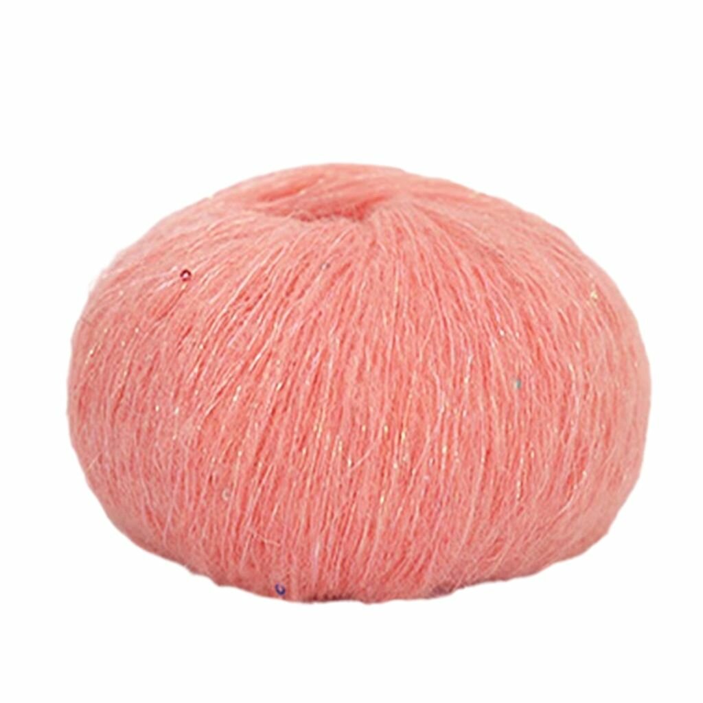 Мохер с пайетками, вязаный шарф своими руками из пряжи - розовая хризантема