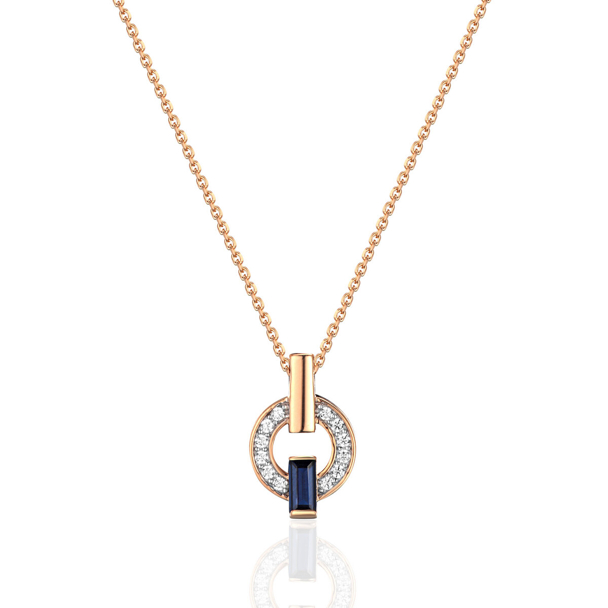 Колье, красное золото, 585 проба, сапфир, фианит
