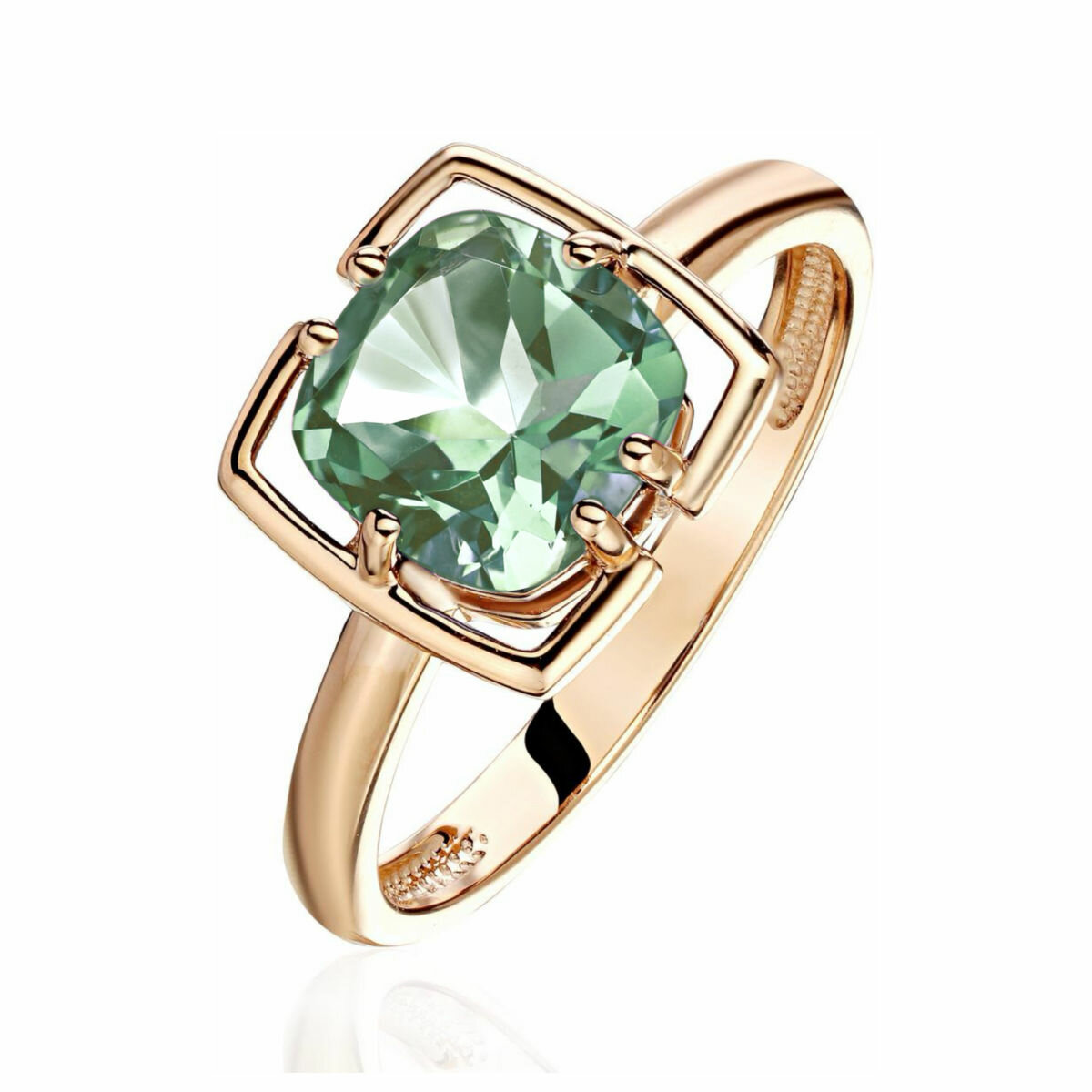 Кольцо, красное золото, 585 проба, празиолит