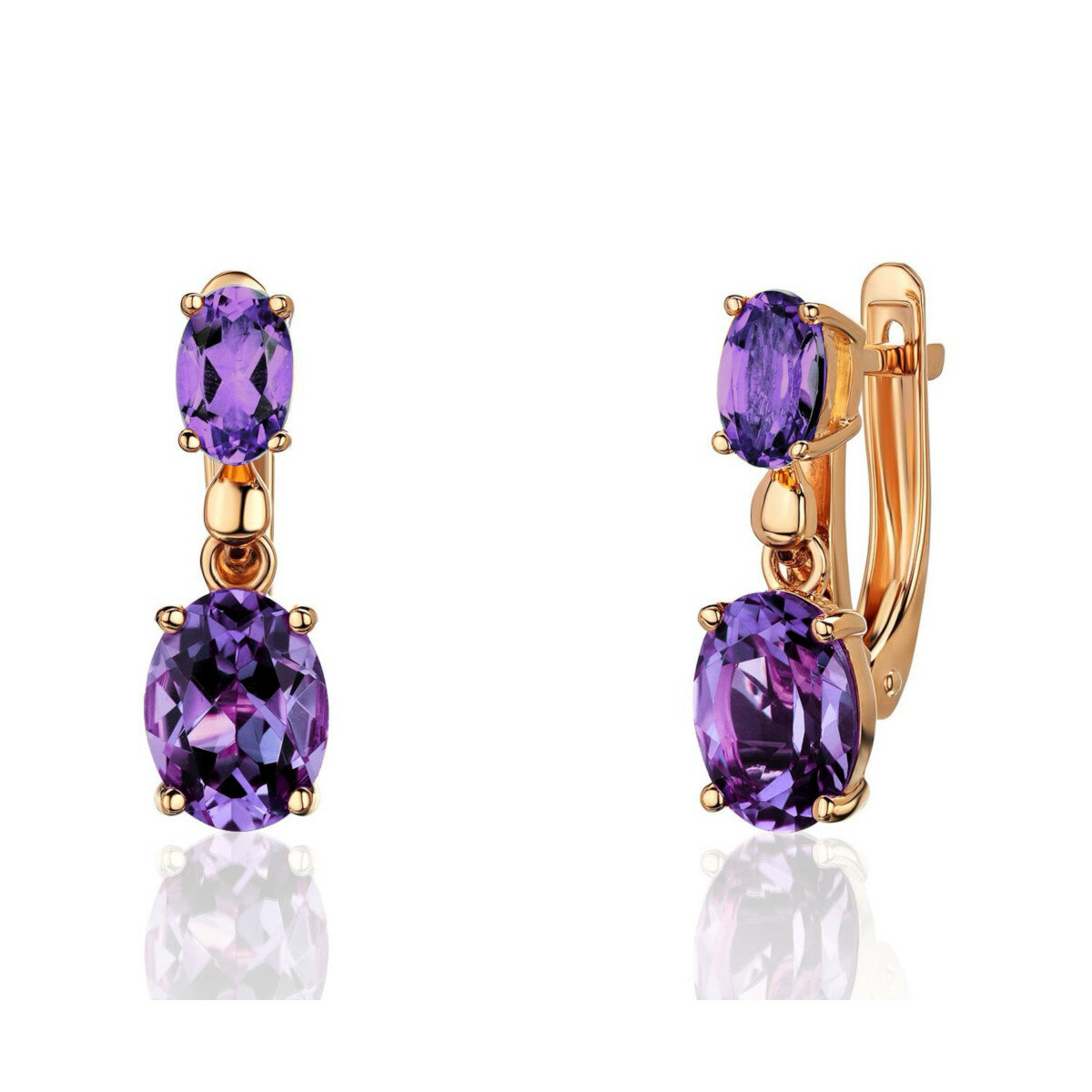 Серьги, красное золото, 585 проба, аметист