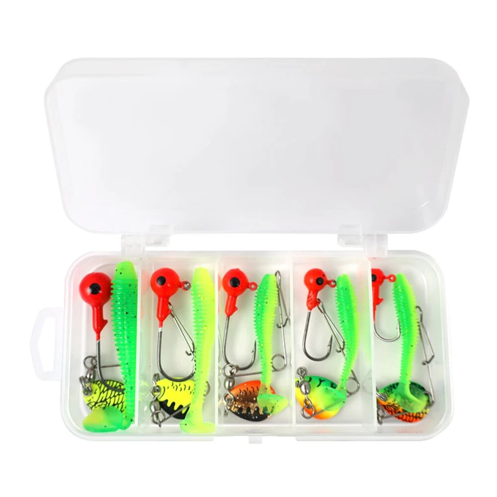 5 шт, набор рыболовных приманок, искусственная приманка, червь с металлическим джиг-головкой, крючком и блесна, мягкая приманка для ловли щуки и окуня