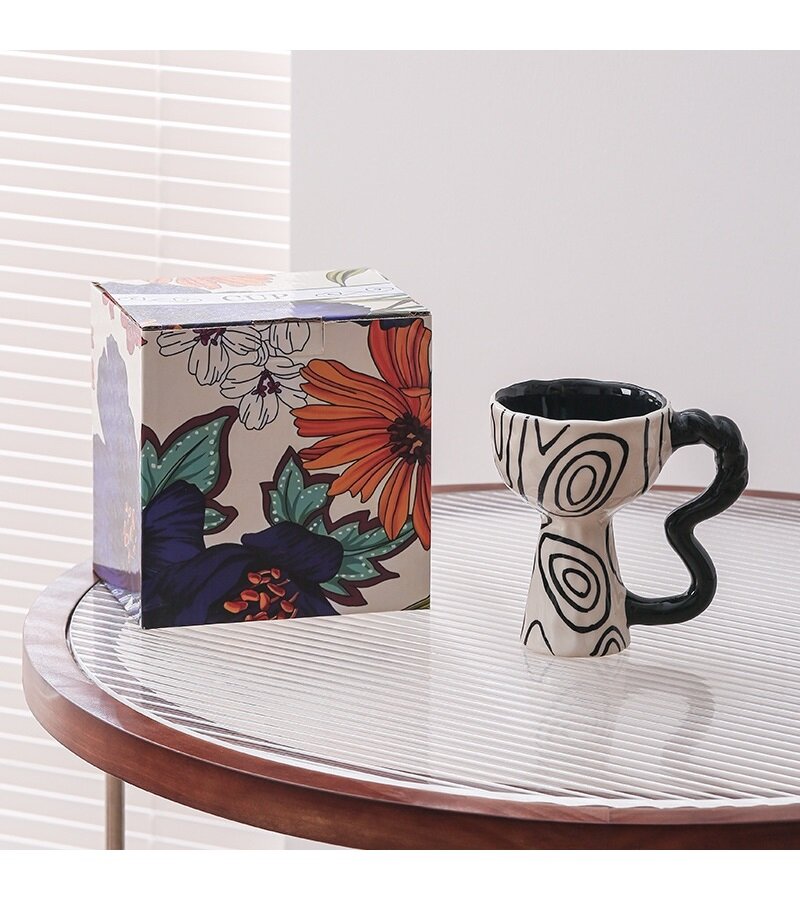 Подарочная коробка с высокой керамической кружкой ручной работы 245мл / Ретро кофейная чашка, чашка мороженого, чашка чая