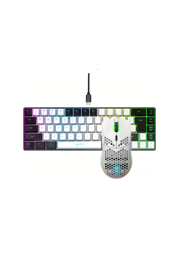 Игровой комплект V200bw J900w с 68-клавишной мини-клавиатурой с RGB-подсветкой и оптической мышью для PS4, Xbox, ПК, Mac