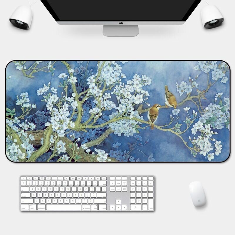 Коврик для мышки на рабочий стол с принтами картин (Синицы на ветке), 800х300х3мм