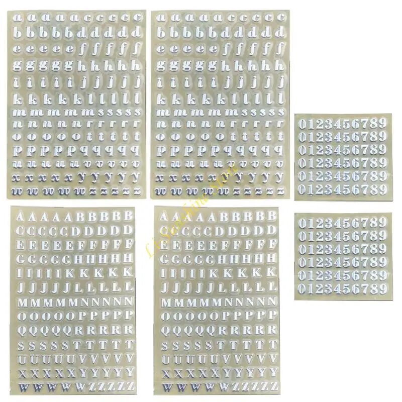 Металлические наклейки с буквами и цифрами Белый, E silver 4.5mm