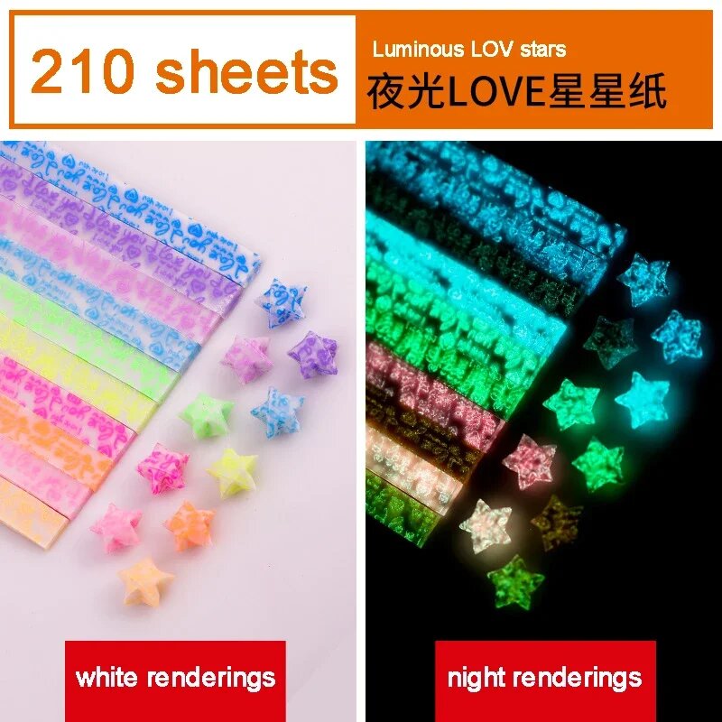 210 листов светящейся бумаги со звездами оригами, 10 цветов, полоски, счастливая звезда, декор, складная бумага, крафт-бумага, принадлежности для рукоделия «сделай сам» LOV stars 210sheets
