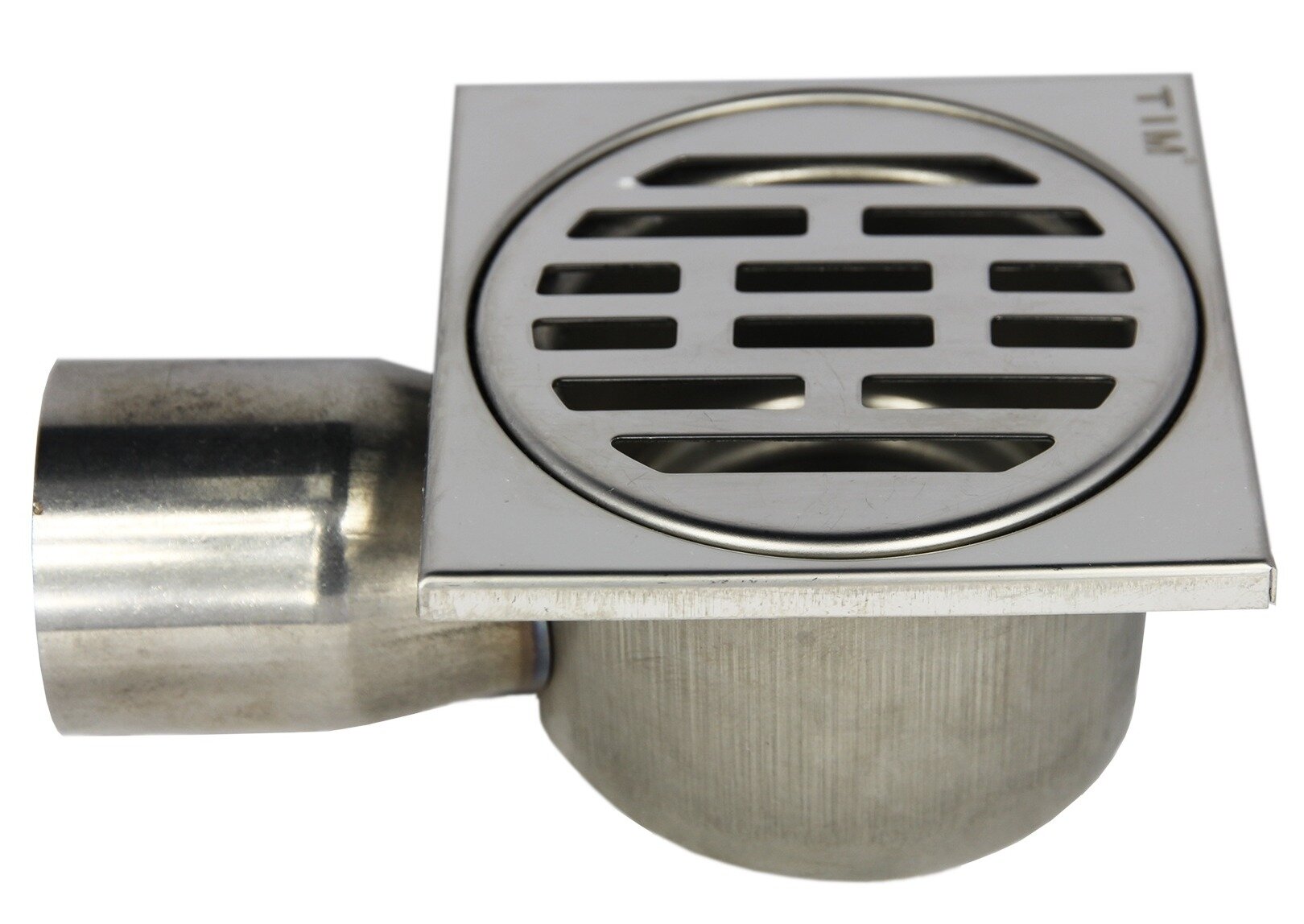 Трап для душа TIM / Тим угловой горизонтальный с гидрозатвором, из нержавеющей стали, диаметр 50мм, размером 10х10см / водоотведение и канализация