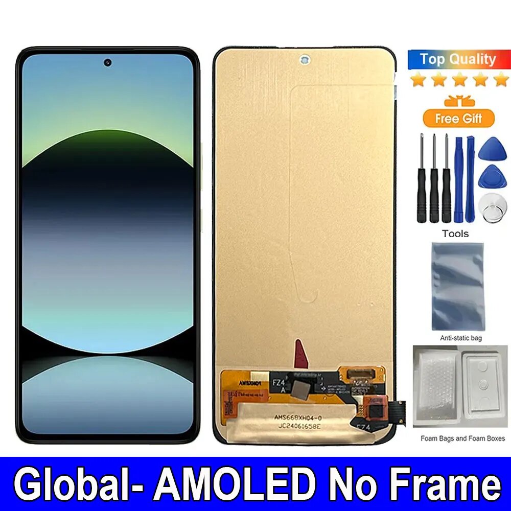 AMOLED для Xiaomi Redmi Note 14 4G ЖК-дисплей с рамкой, сенсорная панель, дигитайзер, замена для redmi note 14 4g 24117RN76G ЖК-дисплей Global-AMOLED LCD