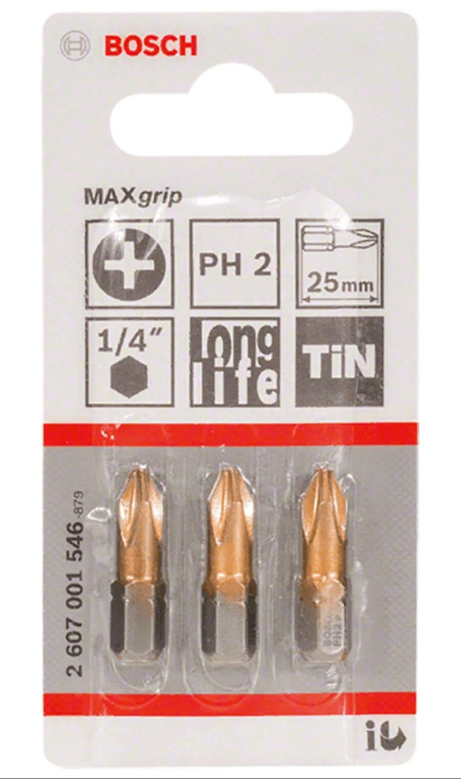 Набор бит для шуруповерта Bosch TIN односторонние, из стали S2, наконечник PH2, длина 25мм, в упаковке 3шт. / инструменты