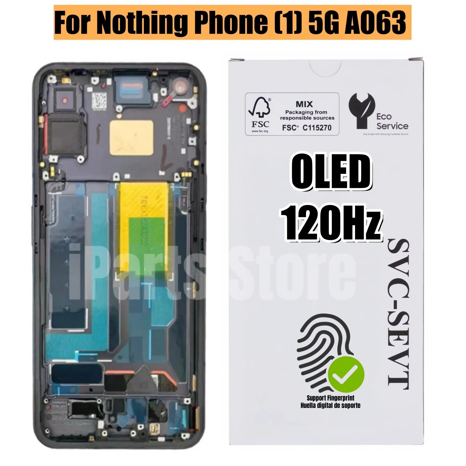 Замена iParts, новый дисплей для телефона Nothing (1) Phone 1 A063, 120 Гц, OLED-сенсорный экран с рамкой в сборе, OEM-запчасти With Black Frame