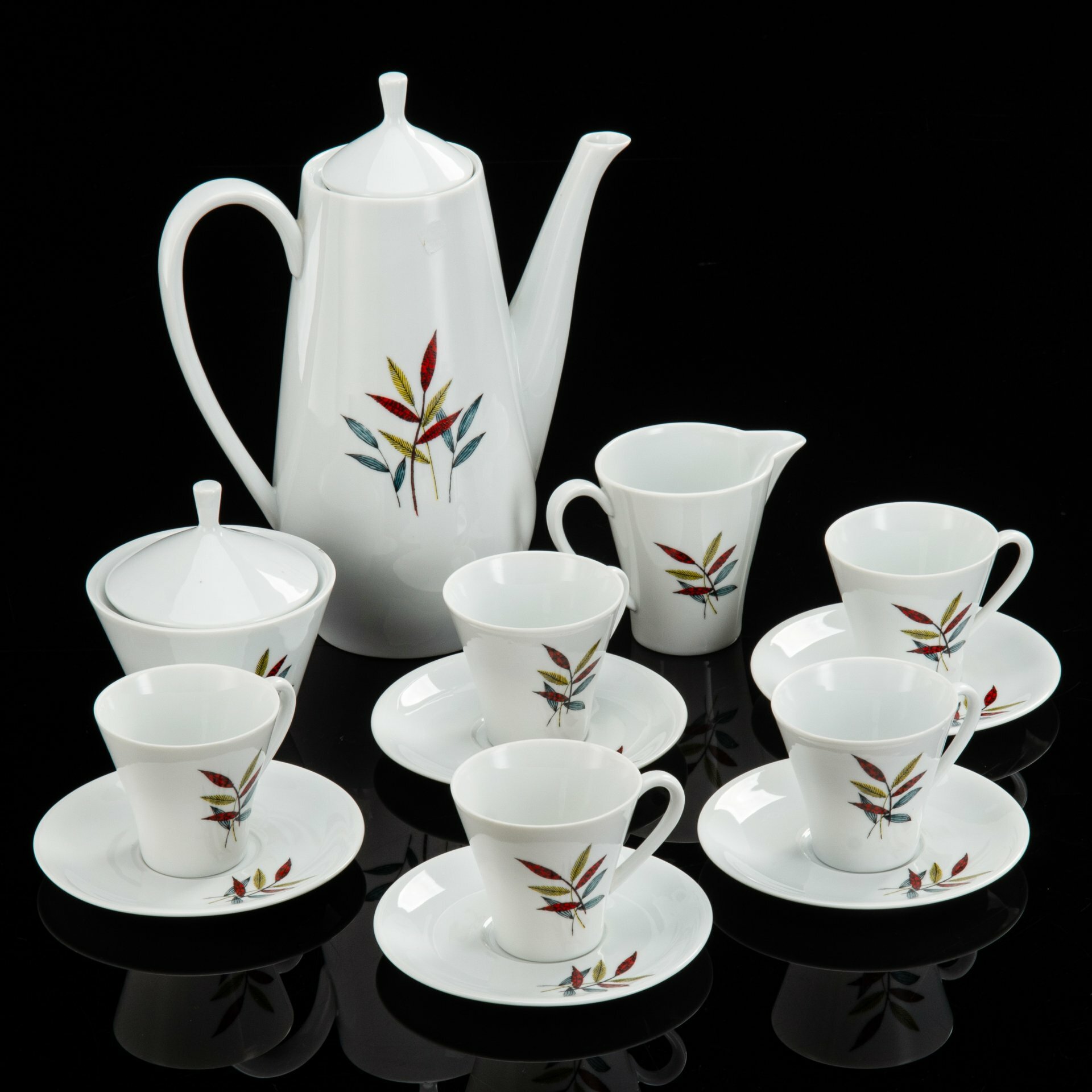 Сервиз кофейный с растительным декором на 5 персон (13 предметов), Cerabel Porcelaine de Baudour