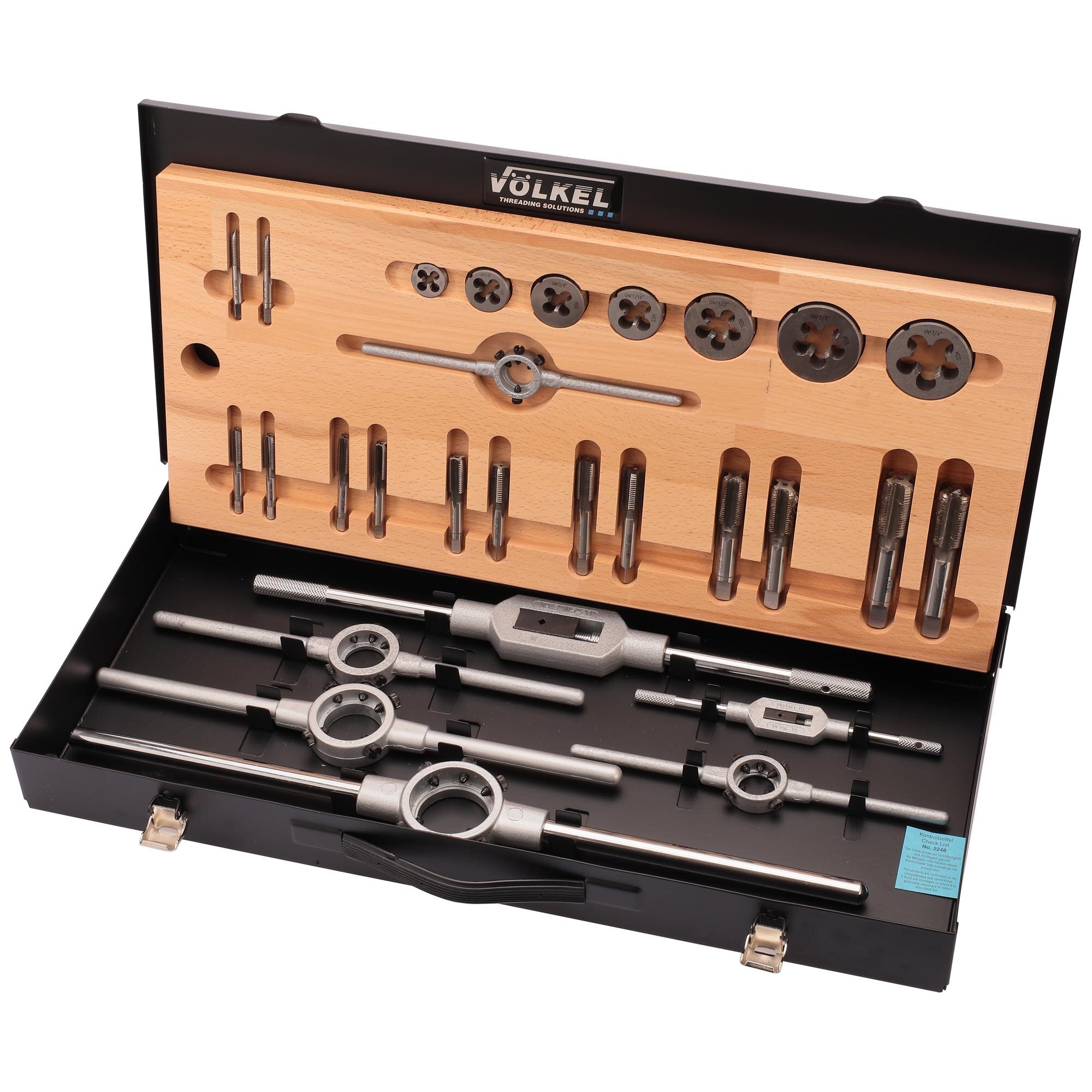 Набор метчиков и плашек Volkel UNF 1/4"-3/4" HSS-G 28пр 48061