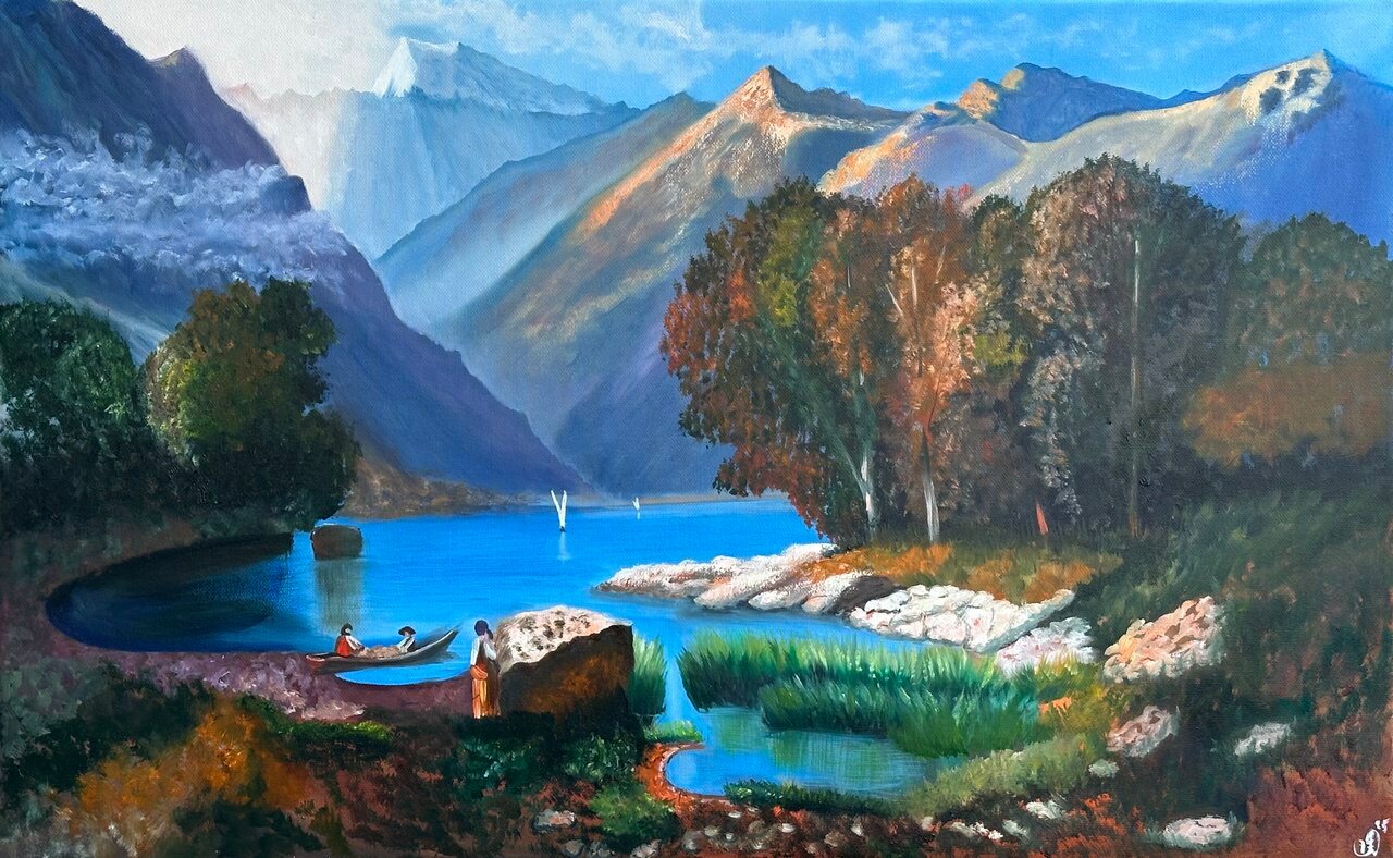 Картина маслом Вид на озеро Леман, по мотивам Калам Александра, размер 50х80