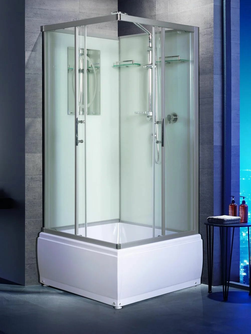Душевая кабина без крыши WeltWasser WW500 ALLER 901, высокий поддон, прозрачное стекло, форма квадратная