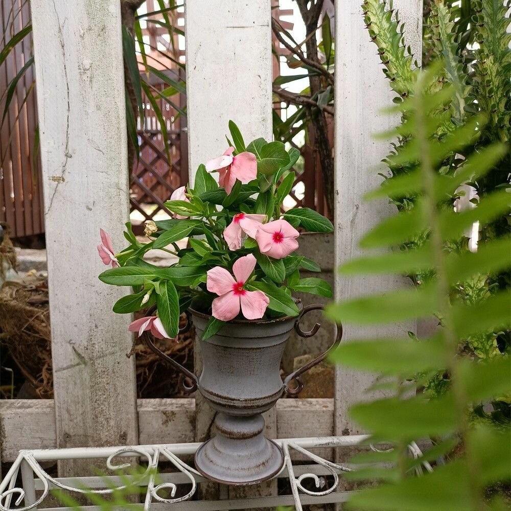 Металлическое кашпо в форме кубка с двумя ручками 15 см, ретро вазон в винтажном стиле