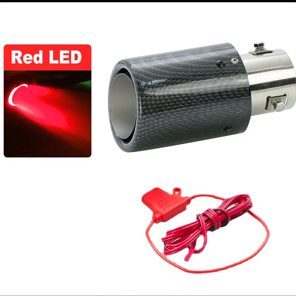 Универсальный автомобильный модифицированный глушитель 35-63 мм, Red Led