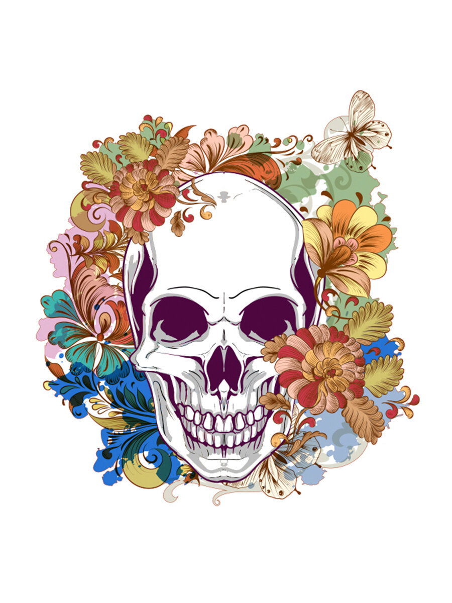 Термонаклейка на одежду "Череп с цветами 5"