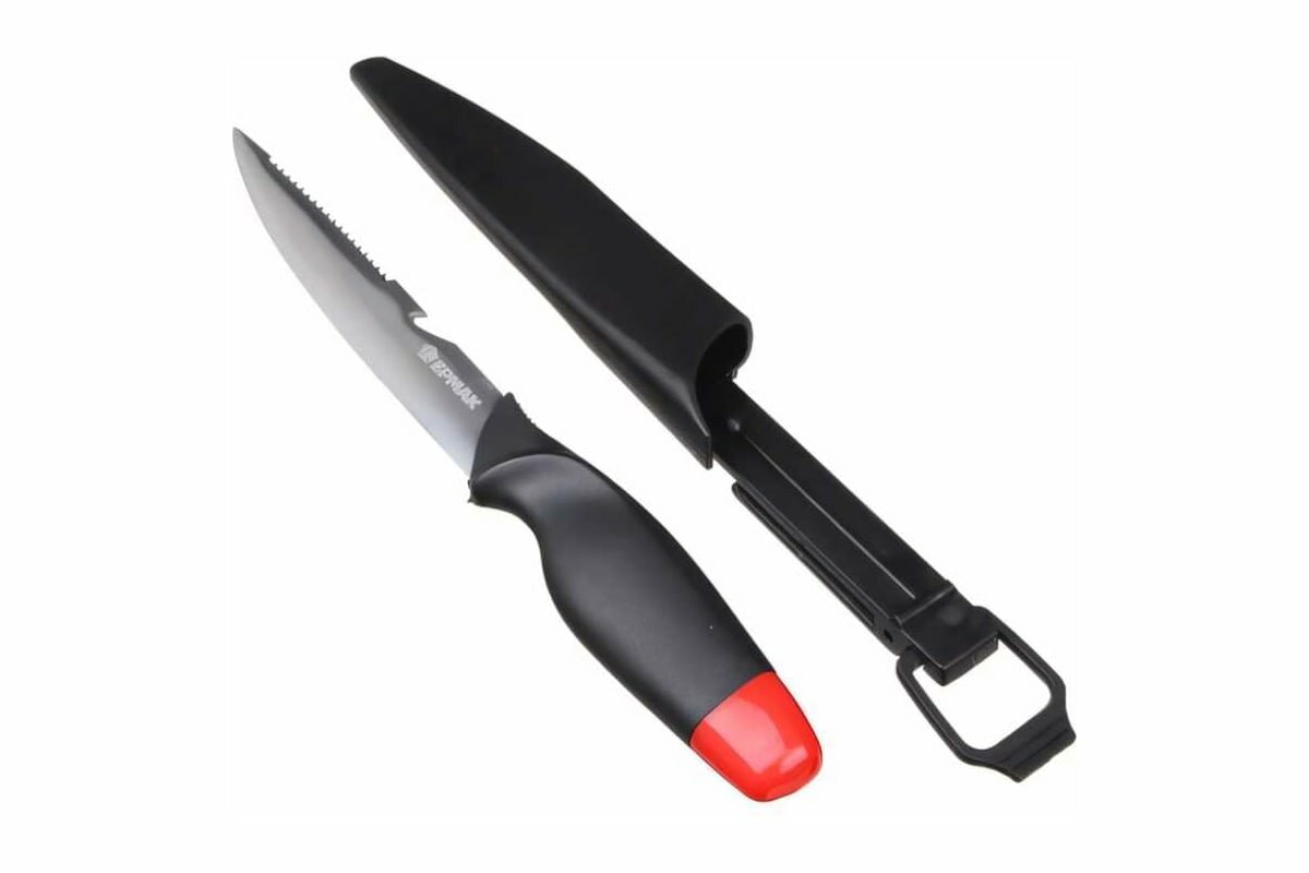 Нетонущий нож для рыбалки и туризма c ножнами Ермак 26.5см, сталь, пластик 118-147