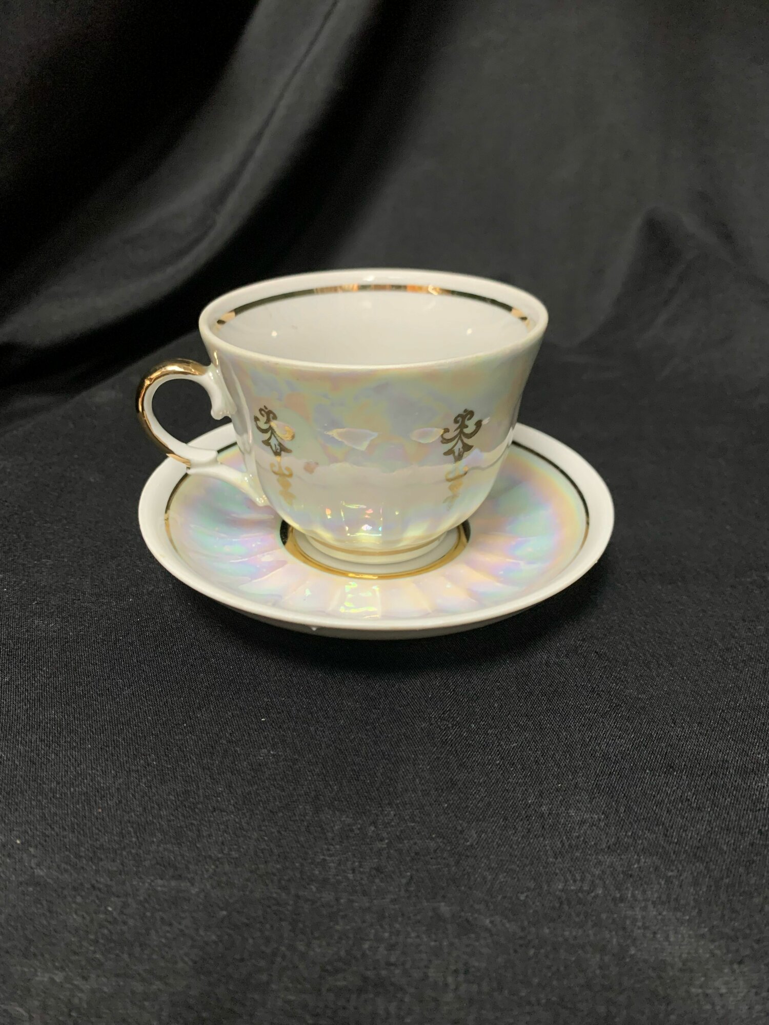 Фарфоровая кофейная пара Кузяевский ФЗ перламутр