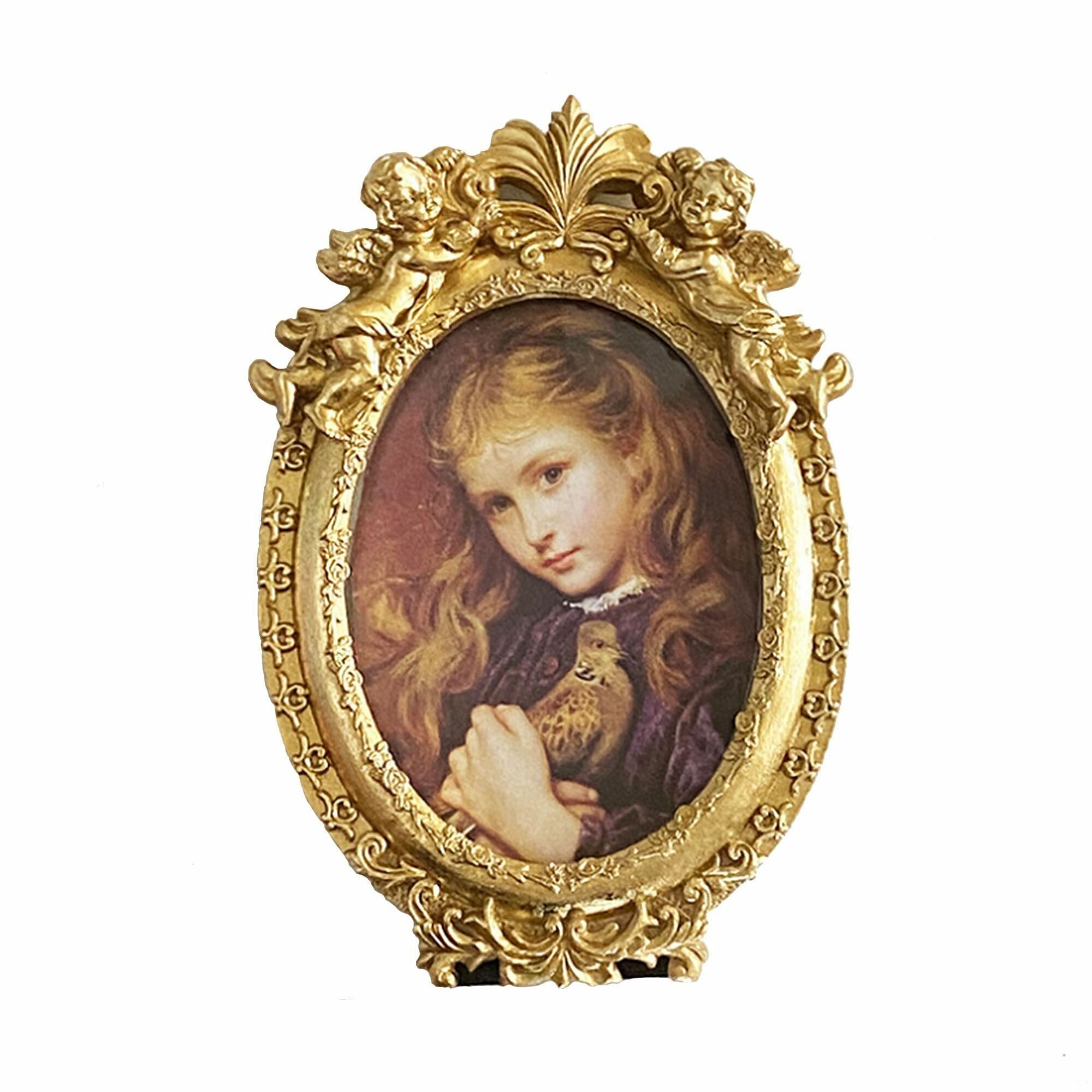 Рамка для фотографий с Ангелами, резная, золотистая, настольная, настенная, размер рамки 14х21 (для фото 10х14)