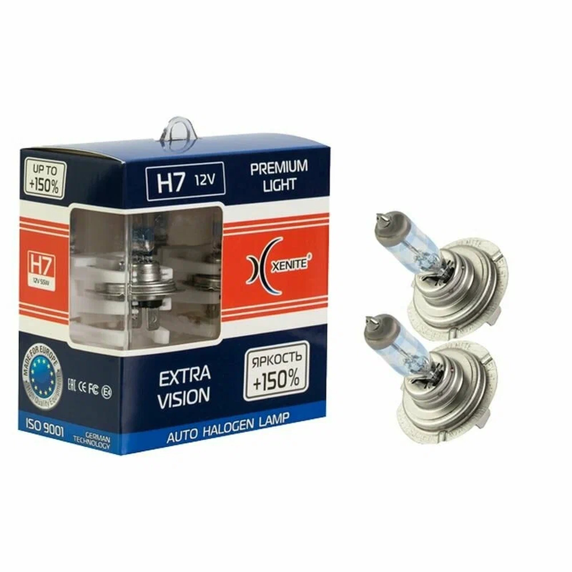 Лампа галогеновая головного света Xenite PREMIUM, H7, PX26d, 12V, 55W INTENSE White Яркость +150% (2 шт.)