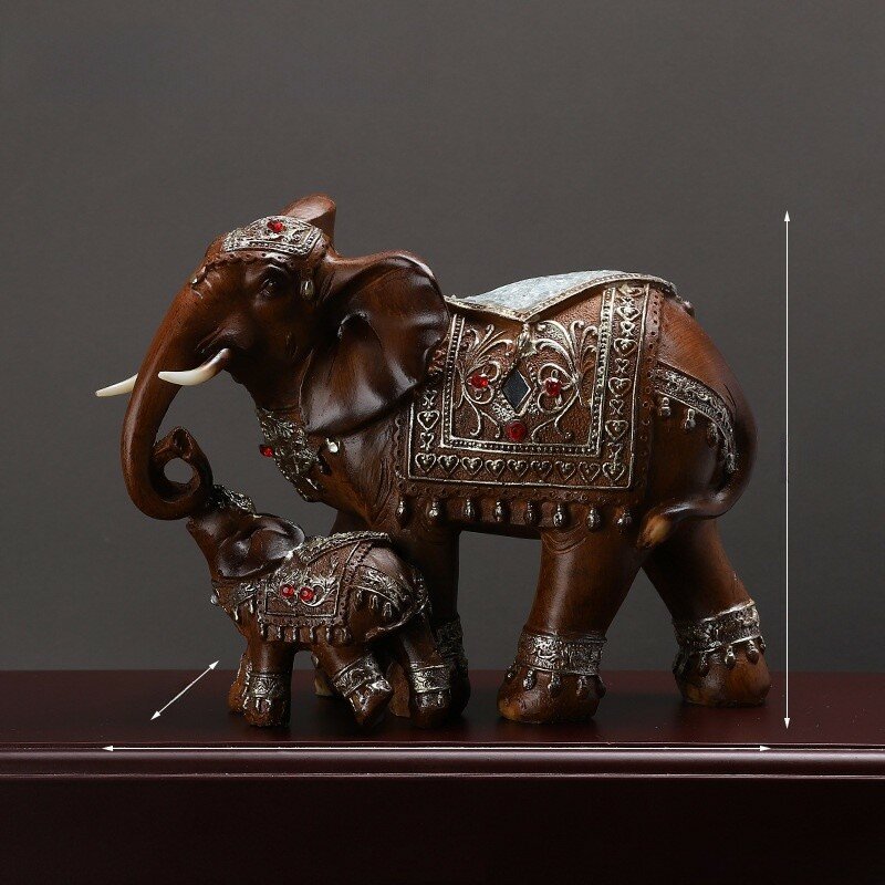 Скульптура chinese style mother and baby elephant, для декора рабочего стола и мероприятий, коричневый, высота 15,5 см
