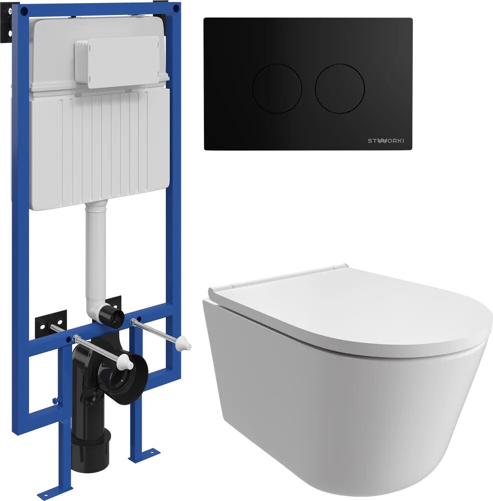 Комплект 3 в 1 Унитаз подвесной DIWO Архангельск 0800 / Инсталляция STWORKI 510162 / Кнопка Хельсинки 500471 цвет матовый черный