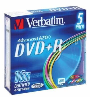 Диск DVD+R Verbatim 4.7 ГБ 16x slim box 43556 (5 штук в упаковке)