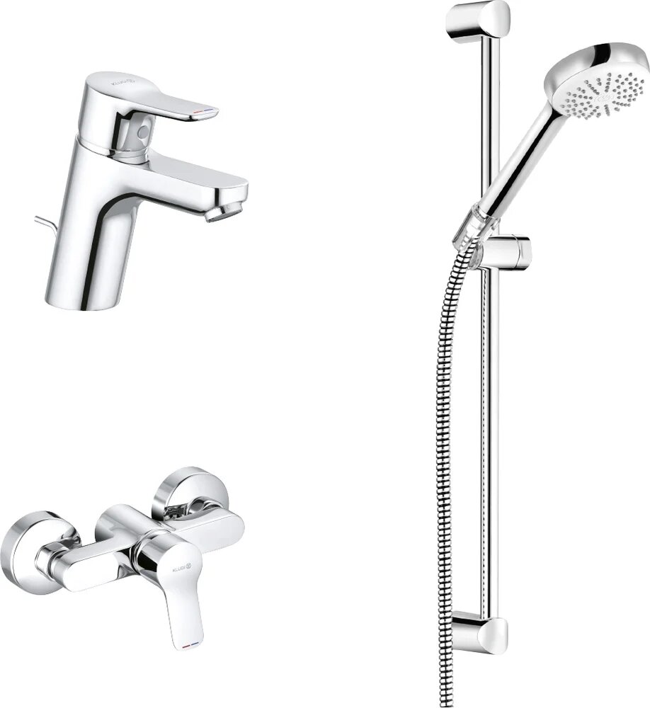 Комплект для ванной Kludi Pure&Easy 378450565 3 в 1, со смесителем, латунный, хром, глянцевый, душевая система