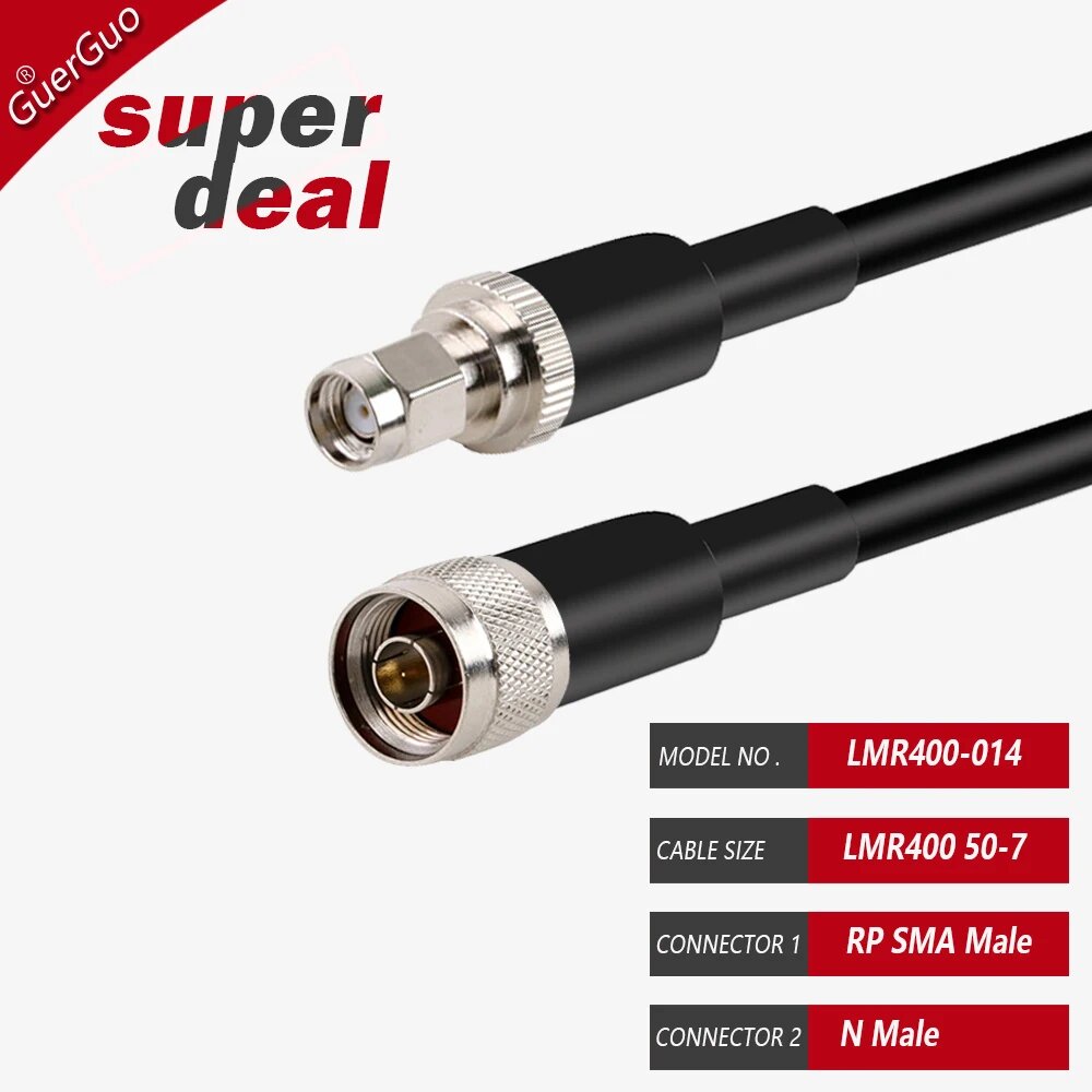 GuerGuo RF Coaxial LMR400 Cable SMA Male to N Female 50 Ohm 30CM, RP SMA M to N M