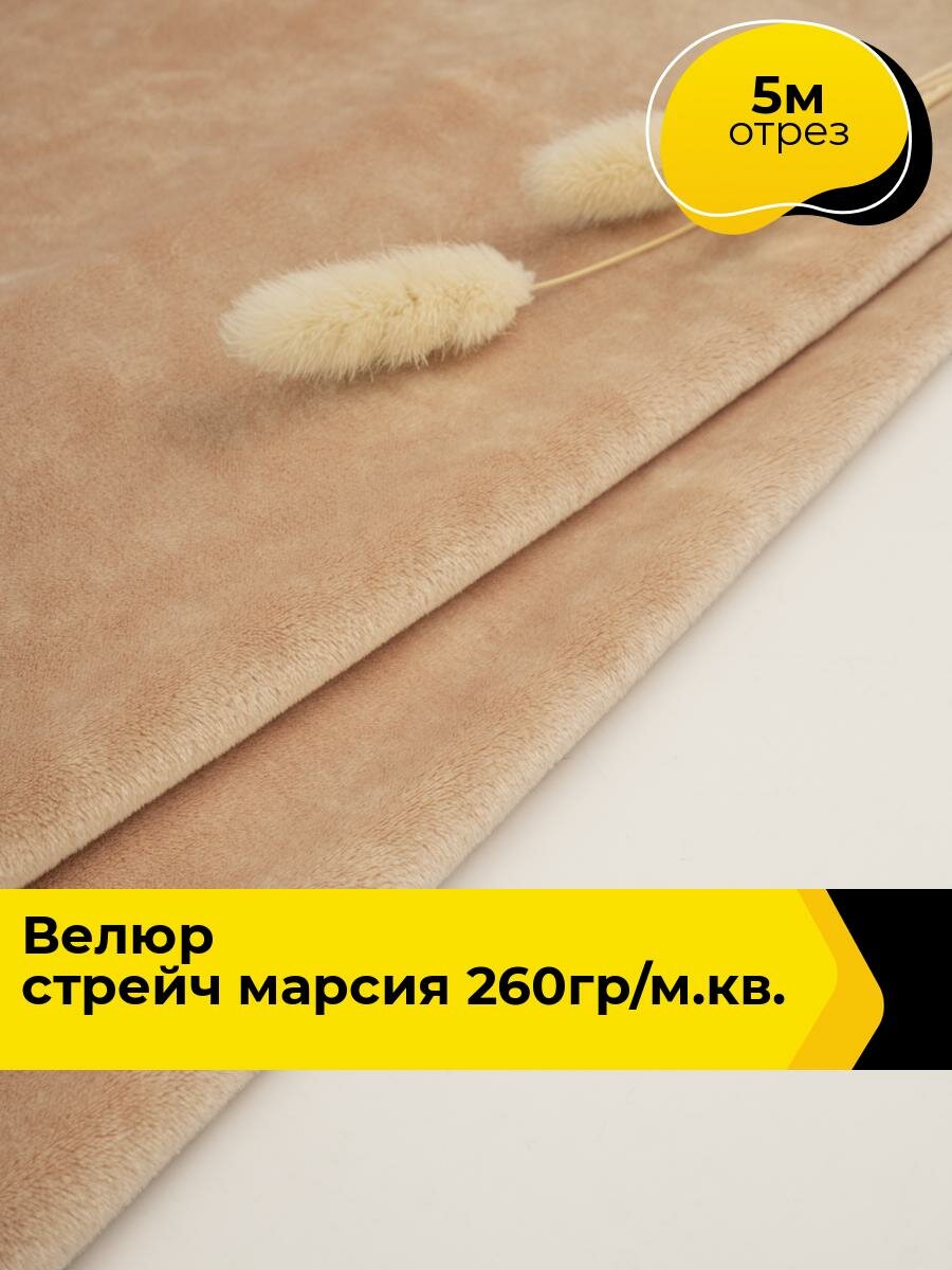 Ткань велюр стрейч для шитья одежды и рукоделия 5 м*150 см, цвет бежевый