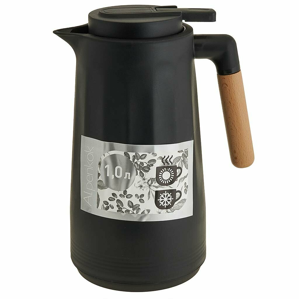 Термос-кувшин со стеклянной колбой 1 л Alpenkok AK-10111S черный