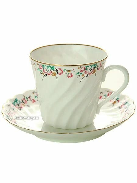 Кофейная чашка с блюдцем форма "Витая", рисунок Весенний", Императорский фарфоровый завод