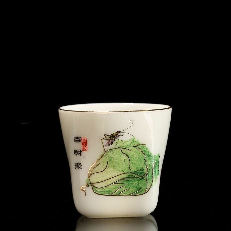 Пиала для чая Нефрит "Кузнечик на капусте" 80 мл.