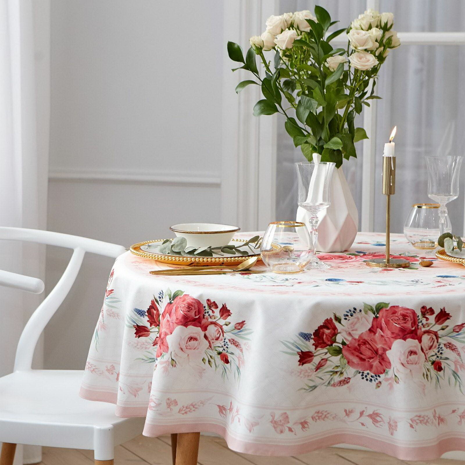 Скатерть круглая "Этель. Розы", d=160 см, 100 % хлопок, саржа 190 г/?2