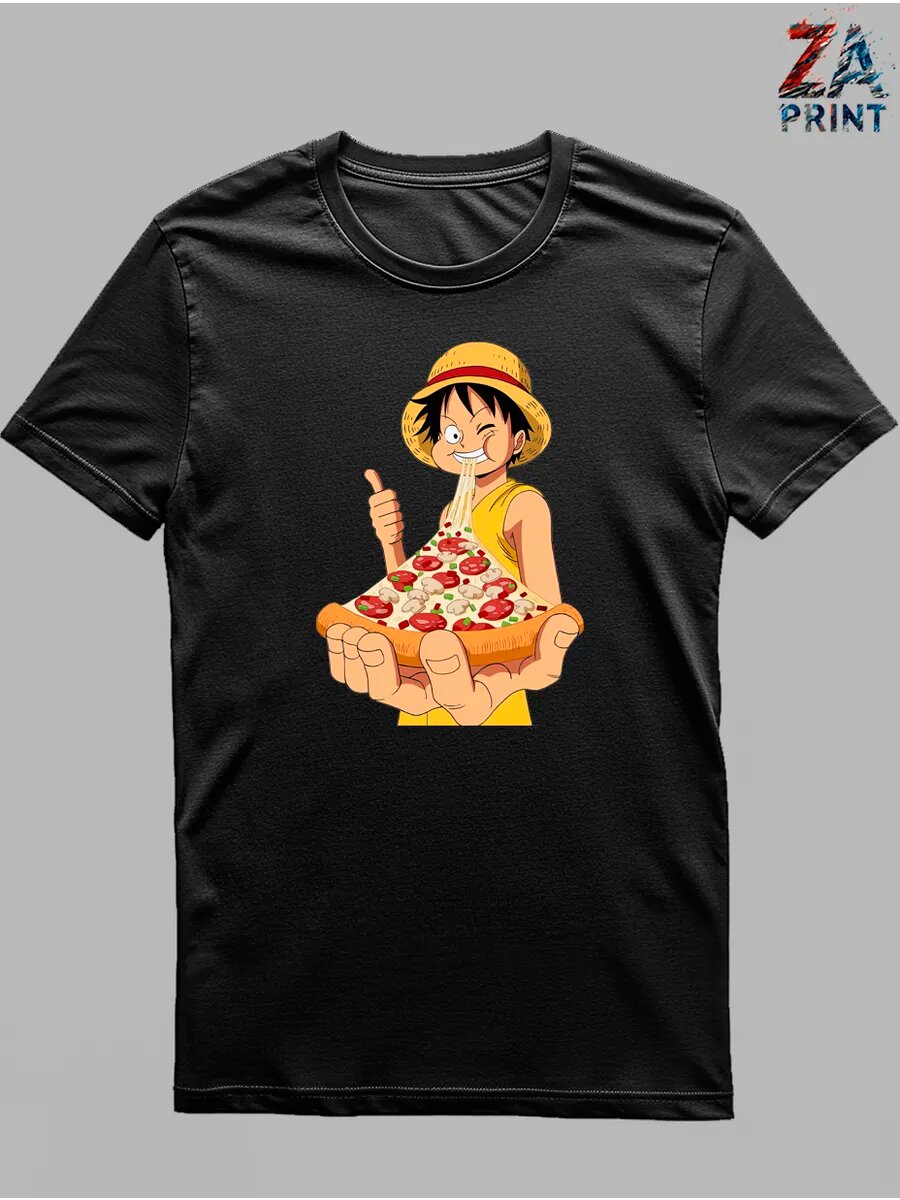 Футболка луффи пицца аниме