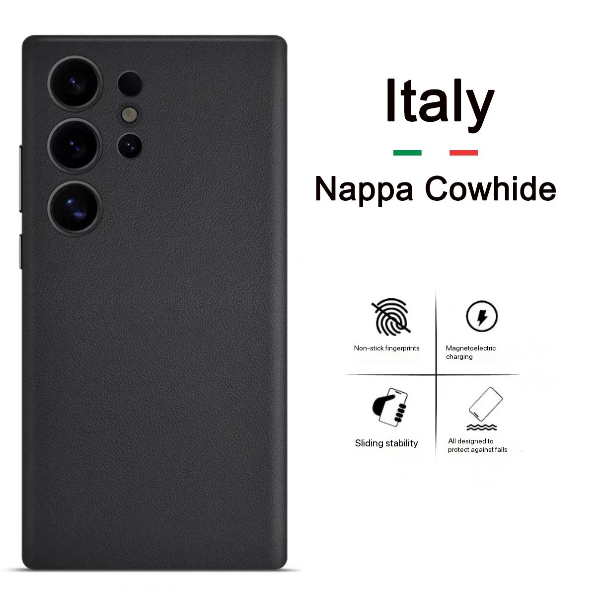Черный кожаный чехол Nappa для Samsung Galaxy S25 Ultra