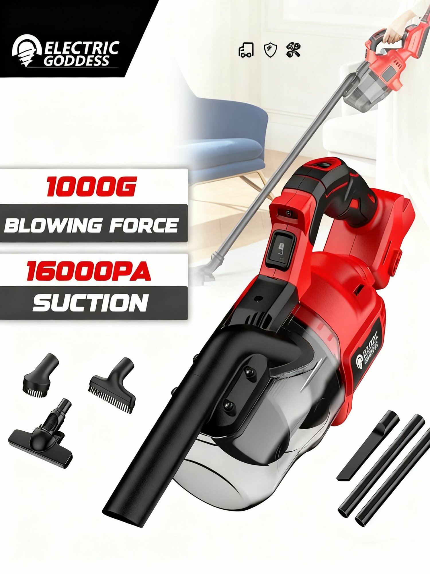 Электрический домашний пылесос ручной пылесос, 31000 RPM / MIN, 4000 Вт, всасывание 16000 PA