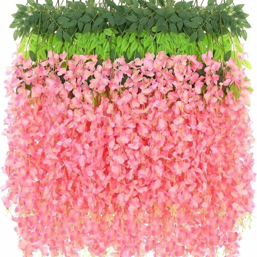 12 палочек, внутреннее свадебное украшение фиолетовый пластиковый цветок на потолке цветок виноградной лозы-розовый