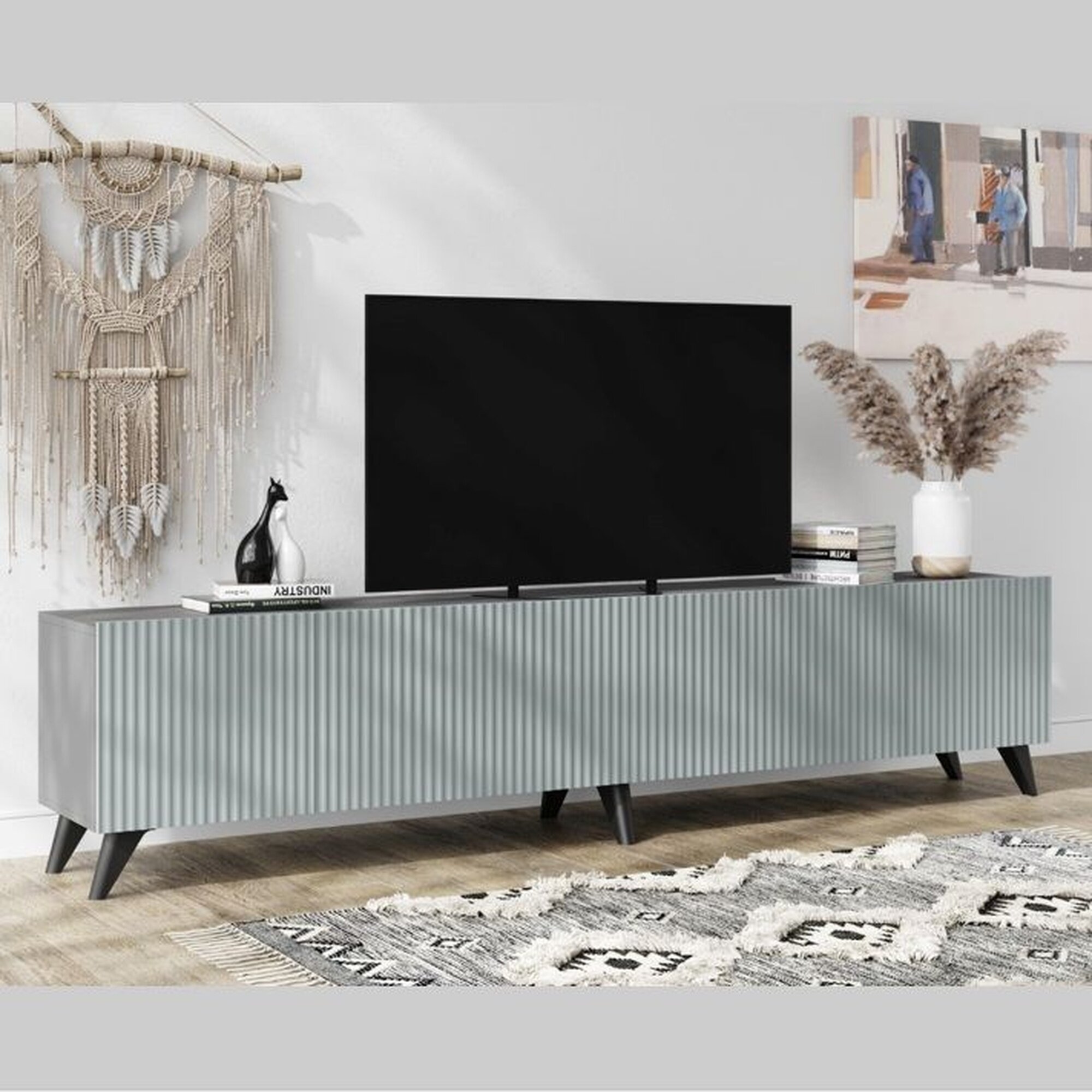 Тумба под ТВ стиль мебельная компания "Сканди", Серый Шифер/Грин Грей Софт матовый