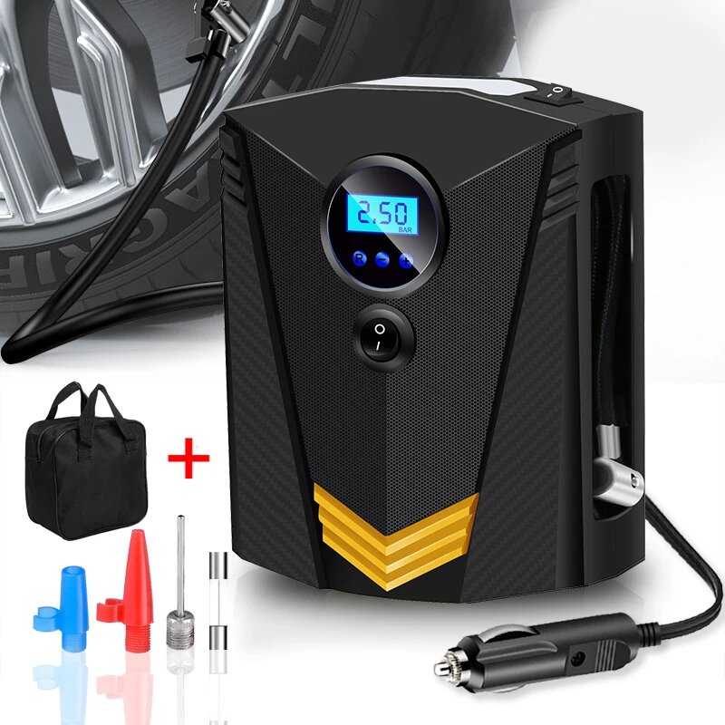 Цифровой насос для накачивания шин, 12 В постоянного тока, автомобильный портативный воздушный компрессор, 150 фунтов на квадратный дюйм, автомобильный воздушный компрессор для автомобилей, мотоциклов, велосипедов, Digital Add Bag